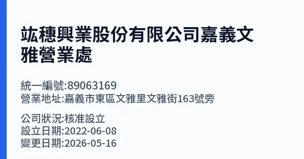 竑穗興業股份有限公司嘉義文雅營業處的照片-統編 89063169(嘉義市) 公司登記資料與營業項目詳細圖表