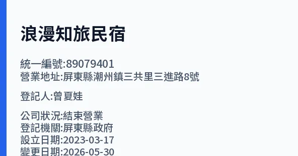 浪漫知旅民宿的照片-統編 89079401(屏東縣) 公司登記資料與營業項目詳細圖表