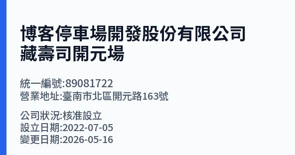 博客停車場開發股份有限公司藏壽司開元場的照片-統編 89081722(臺南市) 公司登記資料與營業項目詳細圖表