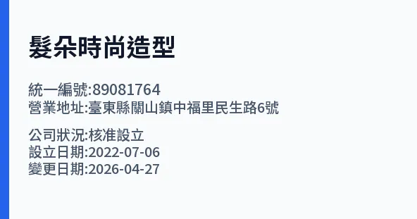 髮朵時尚造型的照片-統編 89081764(臺東縣) 公司登記資料與營業項目詳細圖表