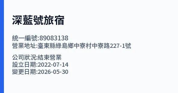 深藍號旅宿的照片-統編 89083138(臺東縣) 公司登記資料與營業項目詳細圖表