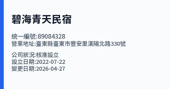 碧海青天民宿的照片-統編 89084328(臺東縣) 公司登記資料與營業項目詳細圖表