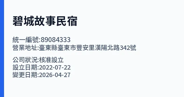 碧城故事民宿的照片-統編 89084333(臺東縣) 公司登記資料與營業項目詳細圖表