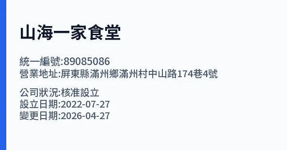 山海一家食堂的照片-統編 89085086(屏東縣) 公司登記資料與營業項目詳細圖表