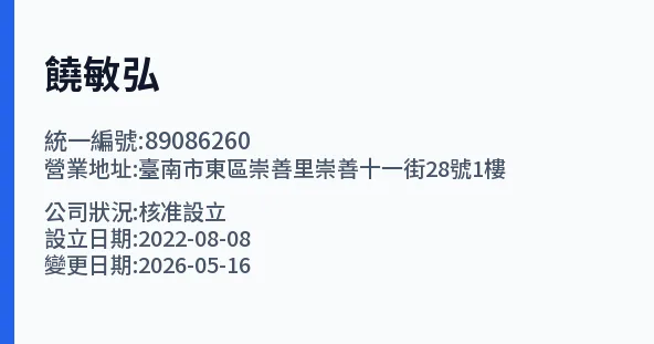 饒敏弘的照片-統編 89086260(臺南市) 公司登記資料與營業項目詳細圖表