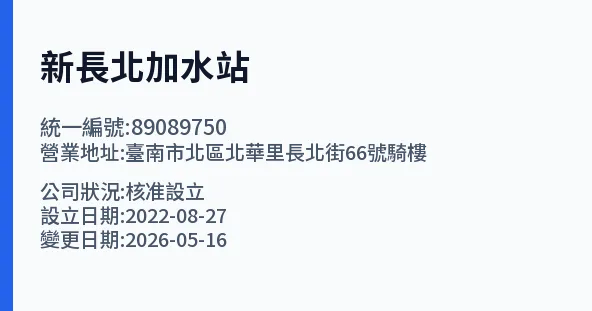 新長北加水站的照片-統編 89089750(臺南市) 公司登記資料與營業項目詳細圖表