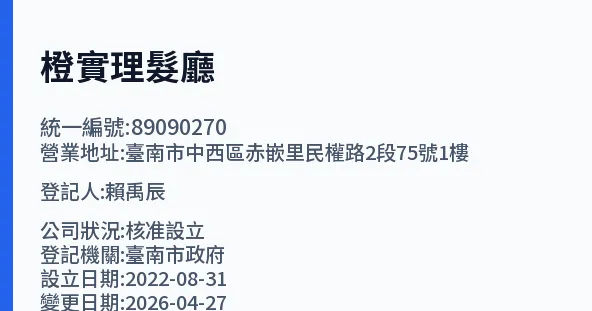 橙實理髮廳的照片-統編 89090270(臺南市) 公司登記資料與營業項目詳細圖表