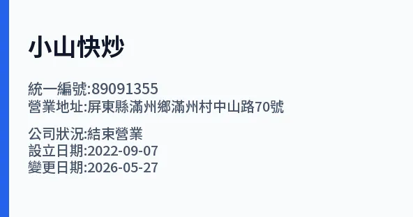 小山快炒的照片-統編 89091355(屏東縣) 公司登記資料與營業項目詳細圖表