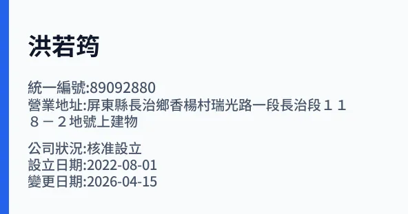 洪若筠的照片-統編 89092880(屏東縣) 公司登記資料與營業項目詳細圖表