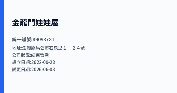 金龍門娃娃屋的照片-統編 89093781(澎湖縣) 公司登記資料與營業項目詳細圖表