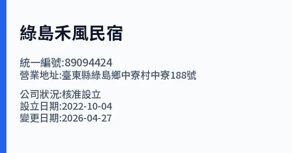 綠島禾風民宿的照片-統編 89094424(臺東縣) 公司登記資料與營業項目詳細圖表