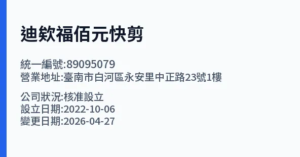 迪欸福佰元快剪的照片-統編 89095079(臺南市) 公司登記資料與營業項目詳細圖表