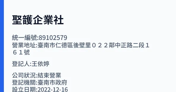埾頀企業社的照片-統編 89102579(臺南市) 公司登記資料與營業項目詳細圖表
