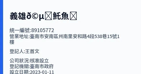 義雄𩵚魠魚焿的照片-統編 89105772(臺南市) 公司登記資料與營業項目詳細圖表