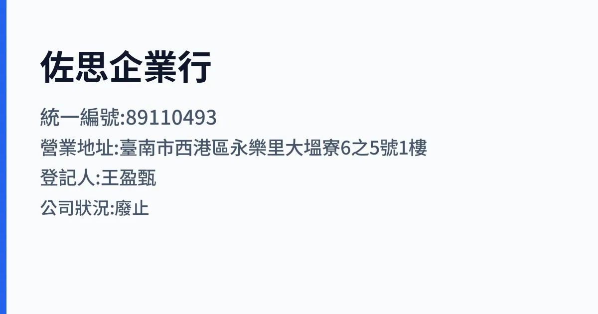 佐思企業行 - 統編 89110493(臺南市) 公司登記資料與營業項目詳細圖表