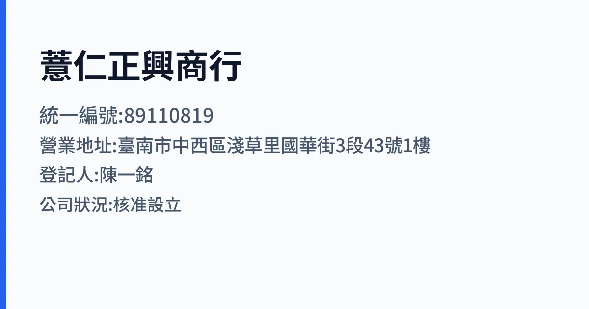 薏仁正興商行 - 統編 89110819(臺南市) 公司登記資料與營業項目詳細圖表