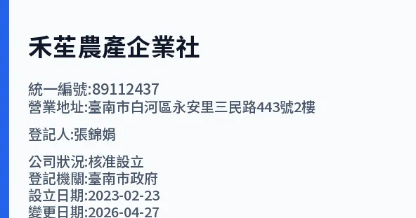 禾苼農產企業社的照片-統編 89112437(臺南市) 公司登記資料與營業項目詳細圖表