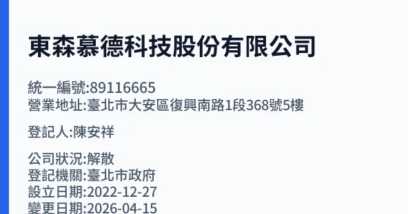 東森慕德科技股份有限公司的照片-統編 89116665(臺北市) 公司登記資料與營業項目詳細圖表