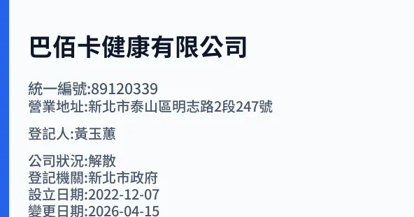 巴佰卡健康有限公司的照片-統編 89120339(新北市) 公司登記資料與營業項目詳細圖表