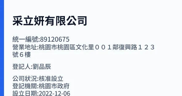 采立妍有限公司的照片-統編 89120675(桃園市) 公司登記資料與營業項目詳細圖表