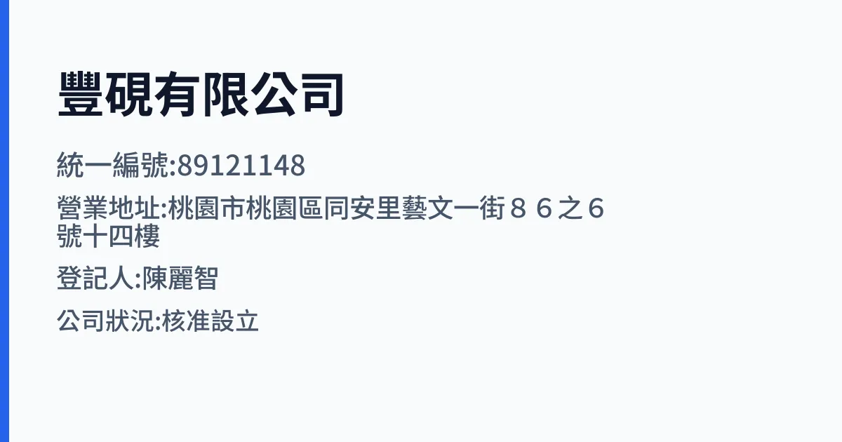 豐硯有限公司 - 統編 89121148(桃園市) 公司登記資料與營業項目詳細圖表