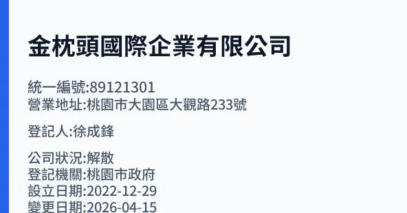 金枕頭國際企業有限公司的照片-統編 89121301(桃園市) 公司登記資料與營業項目詳細圖表