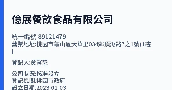 億展餐飲食品有限公司的照片-統編 89121479(桃園市) 公司登記資料與營業項目詳細圖表