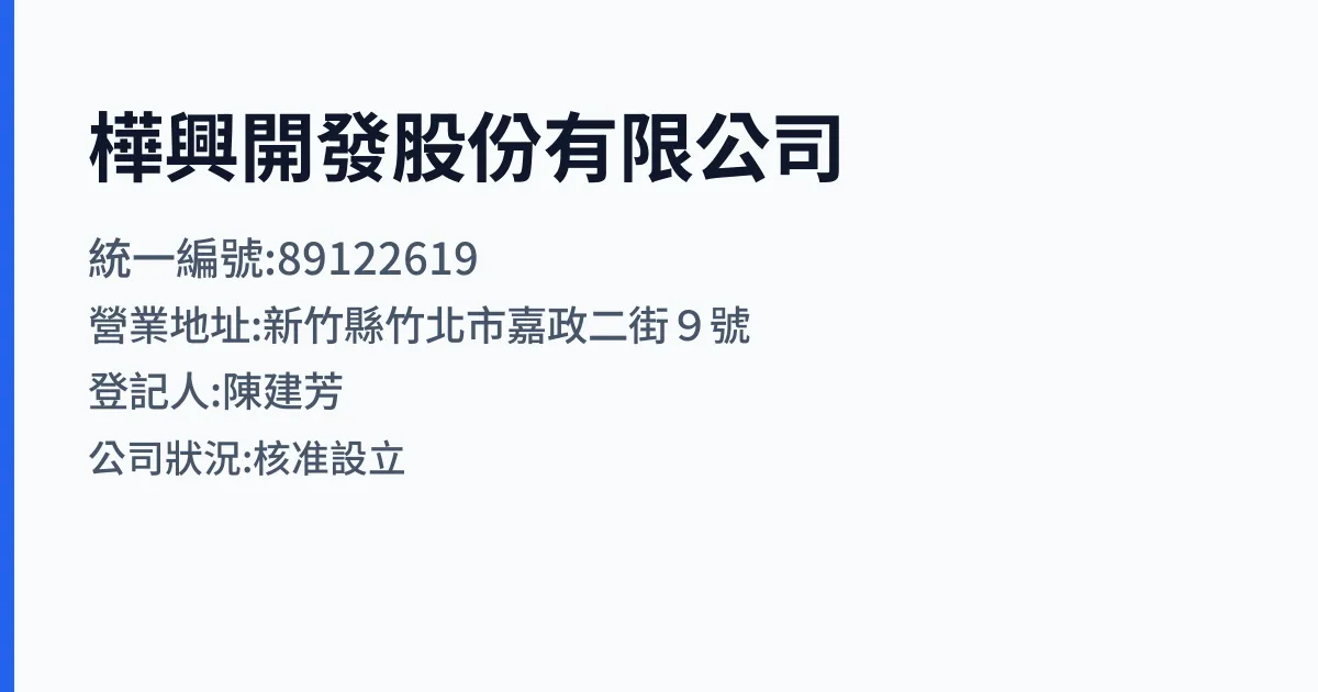 樺興開發股份有限公司 - 統編 89122619(新竹縣) 公司登記資料與營業項目詳細圖表