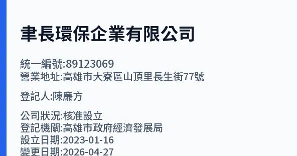 聿長環保企業有限公司的照片-統編 89123069(高雄市) 公司登記資料與營業項目詳細圖表