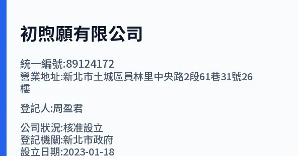 初煦願有限公司的照片-統編 89124172(新北市) 公司登記資料與營業項目詳細圖表