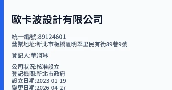 歐卡波設計有限公司的照片-統編 89124601(新北市) 公司登記資料與營業項目詳細圖表