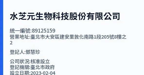 水芝元生物科技股份有限公司的照片-統編 89125159(臺北市) 公司登記資料與營業項目詳細圖表