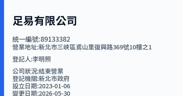 足易有限公司的照片-統編 89133382(新北市) 公司登記資料與營業項目詳細圖表