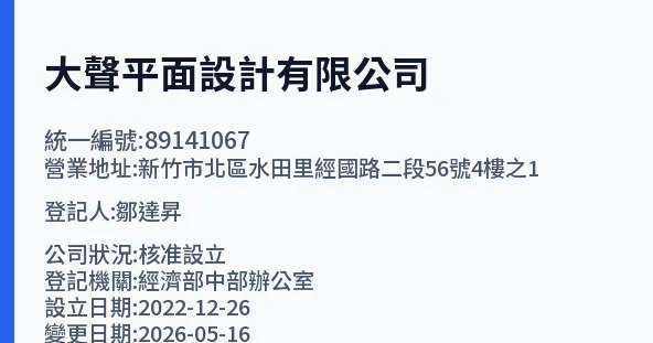 大聲平面設計有限公司的照片-統編 89141067(新竹市) 公司登記資料與營業項目詳細圖表
