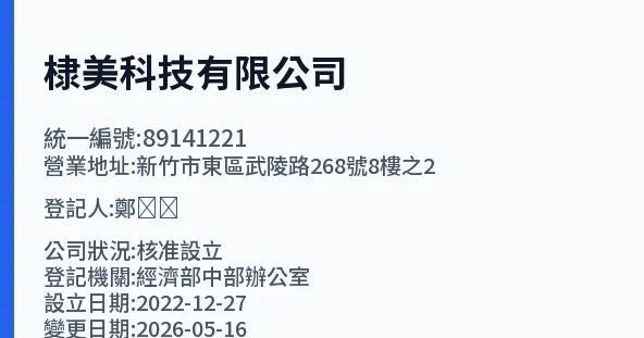 棣美科技有限公司的照片-統編 89141221(新竹市) 公司登記資料與營業項目詳細圖表