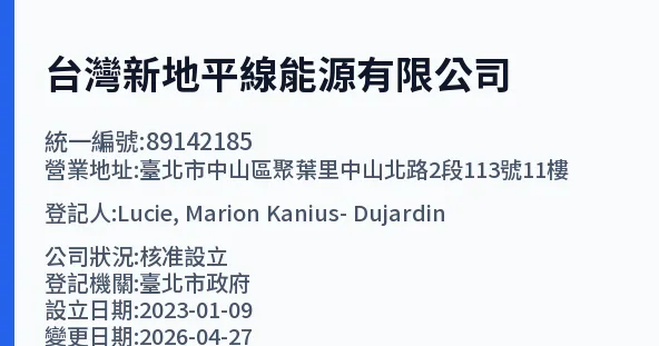 台灣新地平線能源有限公司的照片-統編 89142185(臺北市) 公司登記資料與營業項目詳細圖表