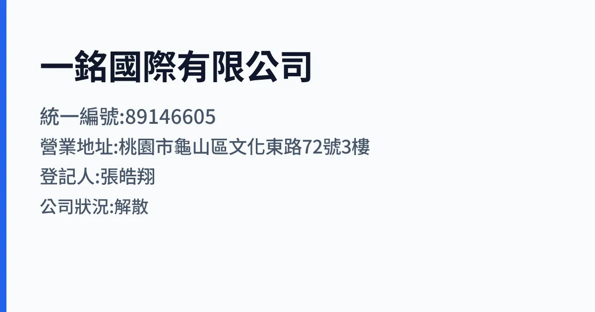 一銘國際有限公司 - 統編 89146605(桃園市) 公司登記資料與營業項目詳細圖表