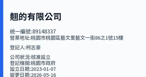 翹的有限公司的照片-統編 89148337(桃園市) 公司登記資料與營業項目詳細圖表