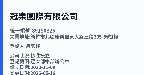 冠樂國際有限公司的照片-統編 89150826(新竹市) 公司登記資料與營業項目詳細圖表