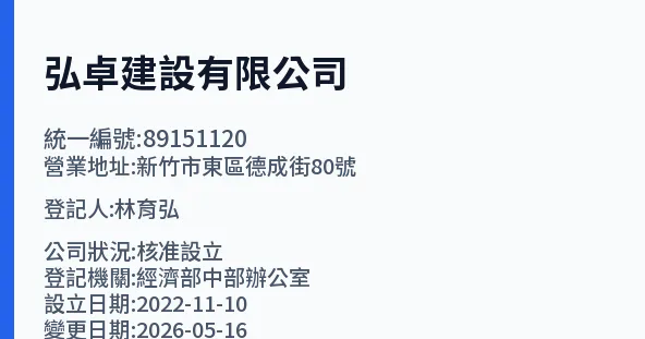 弘卓建設有限公司的照片-統編 89151120(新竹市) 公司登記資料與營業項目詳細圖表
