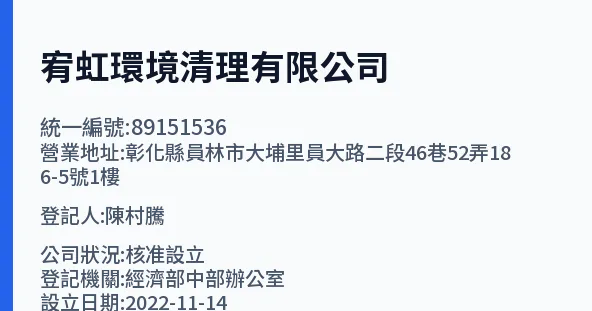 宥虹環境清理有限公司的照片-統編 89151536(彰化縣) 公司登記資料與營業項目詳細圖表