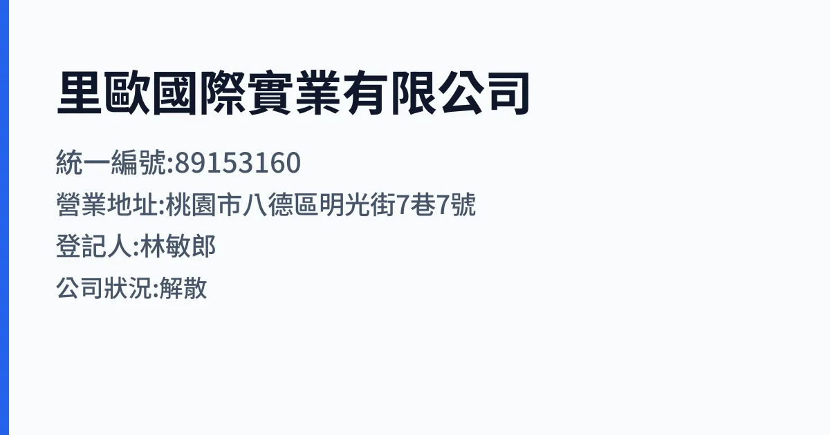 里歐國際實業有限公司 - 統編 89153160（桃園市） 公司登記資料與營業項目詳細圖表