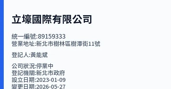 立壕國際有限公司的照片-統編 89159333(新北市) 公司登記資料與營業項目詳細圖表