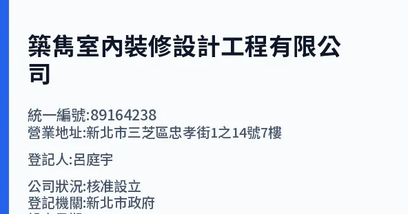 築雋室內裝修設計工程有限公司的照片-統編 89164238(新北市) 公司登記資料與營業項目詳細圖表