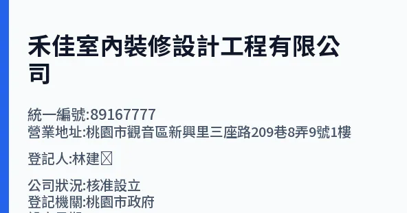 禾佳室內裝修設計工程有限公司的照片-統編 89167777(桃園市) 公司登記資料與營業項目詳細圖表