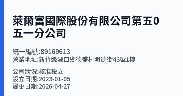 萊爾富國際股份有限公司第五0五一分公司的照片-統編 89169613(新竹縣) 公司登記資料與營業項目詳細圖表