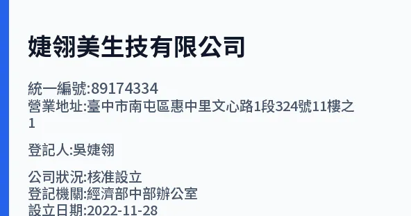 婕翎美生技有限公司的照片-統編 89174334(臺中市) 公司登記資料與營業項目詳細圖表