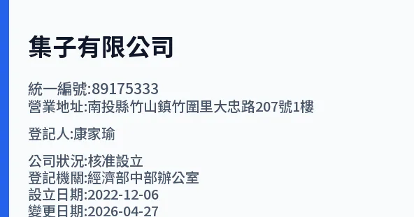 集子有限公司的照片-統編 89175333(南投縣) 公司登記資料與營業項目詳細圖表