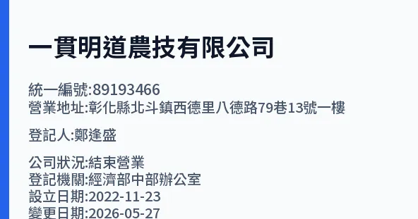 一貫明道農技有限公司的照片-統編 89193466(彰化縣) 公司登記資料與營業項目詳細圖表