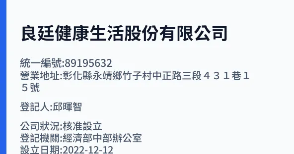 良廷健康生活股份有限公司的照片-統編 89195632(彰化縣) 公司登記資料與營業項目詳細圖表